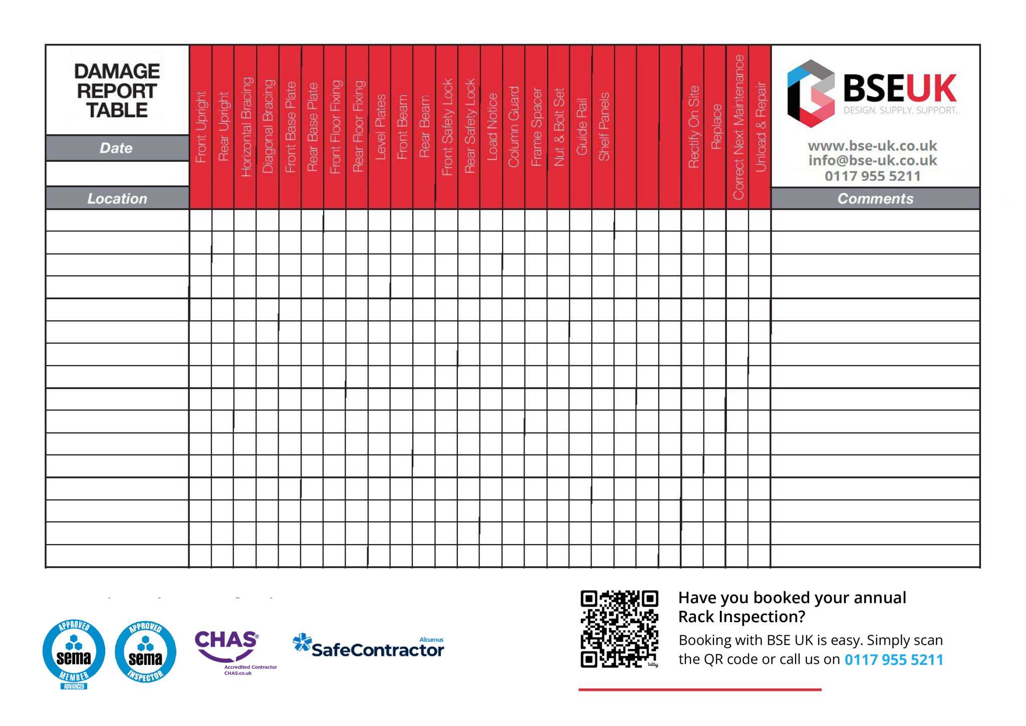 Free Racking Inspection Checklist - Free to Download from BSE